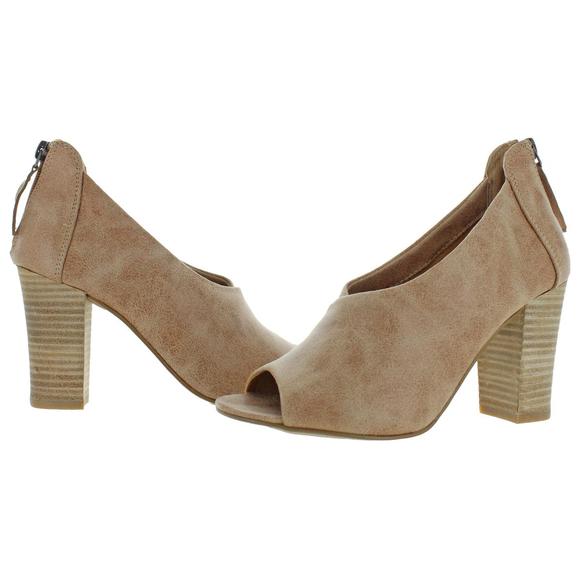 Very G | Shoes | Very G Womens Swoop Beige Faux Leather Distressed Heel ...